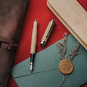 Wordsworth & Black's Fountain Pen,Luxury Bamboo Wood - Medium Nib, Includes 6 Ink Cartridges, Ink Refill Converter -Journaling, Calligraphy, Drawing, Smooth Writing [Maple Wood),1 Count (Pack of 1)