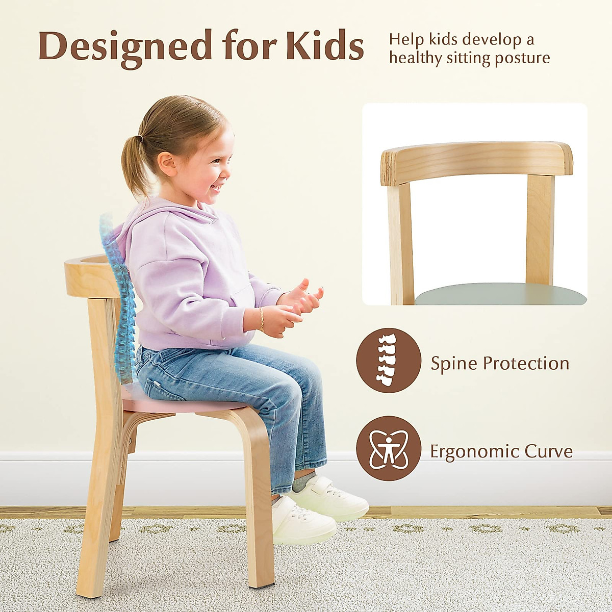 Costzon Kids Table and Chair Set, 5-Piece Wooden Activity Table w/ 4 Chairs, Toy Bricks, Classroom Playroom Daycare Furniture for Playing, Drawing, Reading, Bentwood Toddler Table & Chairs (Assorted)