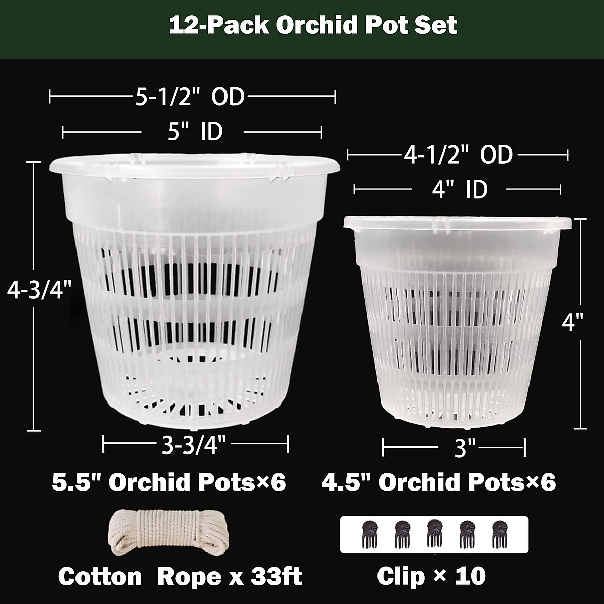 Tialero Orchid Pot, 12 Pack Orchid Pots with Holes, 5.5in and 4.5in Clear Orchid Pots for Repotting, Breathable Slotted Orchids Planter, Plastic Flower Plant Pot Indoor