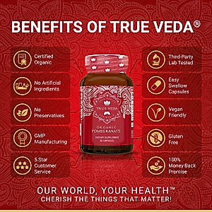Pomegranate Extract Supplement - Ellagic Acid, High Punicalagins | USDA Certified Organic Pomegranate Supplement | Blend of Pomegranate Fruit, Seeds and Peel Extract | 60 Vegan Pomegranate Capsules
