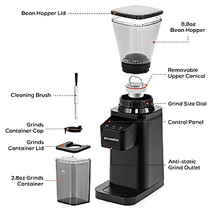 Conical Burr Coffee Grinder, Anti-static Electric Coffee Bean Grinder with 48 Grind Settings, Large Touchscreen Automatic Espresso Grinder for Espresso, Drip Coffee and French Press, Gift for Friend