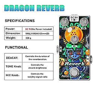 AZOR Reverb Guitar Pedal Dragon Pure Reverb Guitar Effect Pedal for Electric Guitar AP509