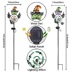 Viveta Halloween Solar Lights Outdoor, 2 Pack Halloween Solar Stake Lights Owl Decor with Led Lights for Pathway Garden Yard Patio