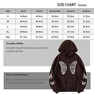 Ethbox Harajuku Women's Zipper Connecting Gothic Butterfly Printing Hatshirt Y2K zipper retro -graphic hoodie (Coffee,Large,Large)