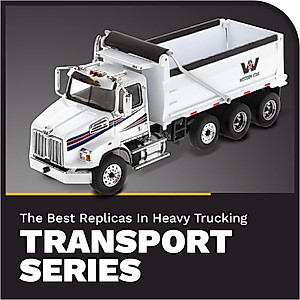 Diecast Masters Western Star 4700 SB Dump Truck - White | Real Truck Specifications, Tandem with Lift Axle and Dump | 1:50 Scale Model Semi Trucks | Diecast Model 71034