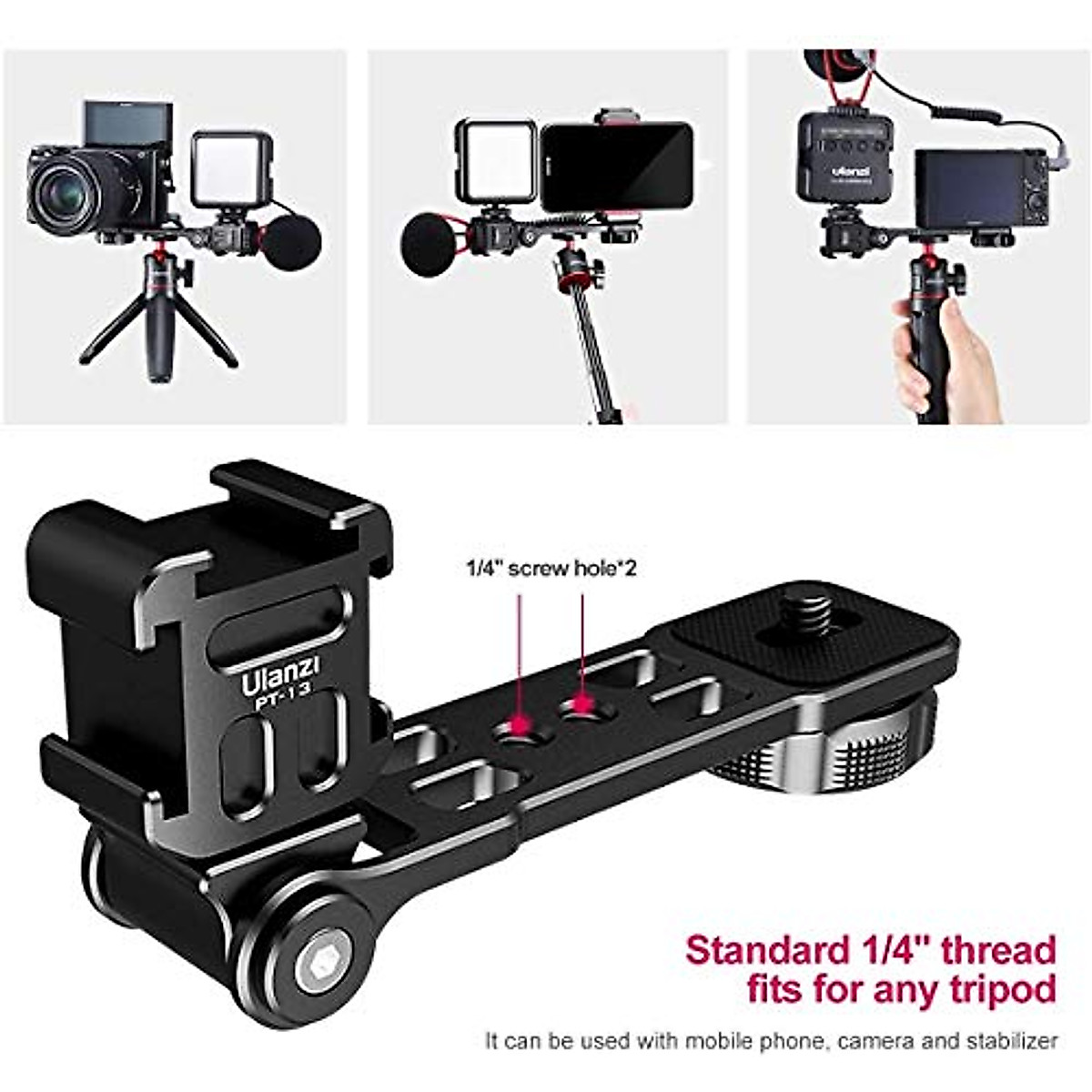 Osmo Mobile 4 Mount, PT-13 Camera Bracket Tripod Cold Shoe Mount for Mic Light Stand Compatible with DJI Osmo Mobile 3 4 Zhiyun Smooth 4 q q2 Moza Mini s Hohem isteady Gimbals Stabilizer