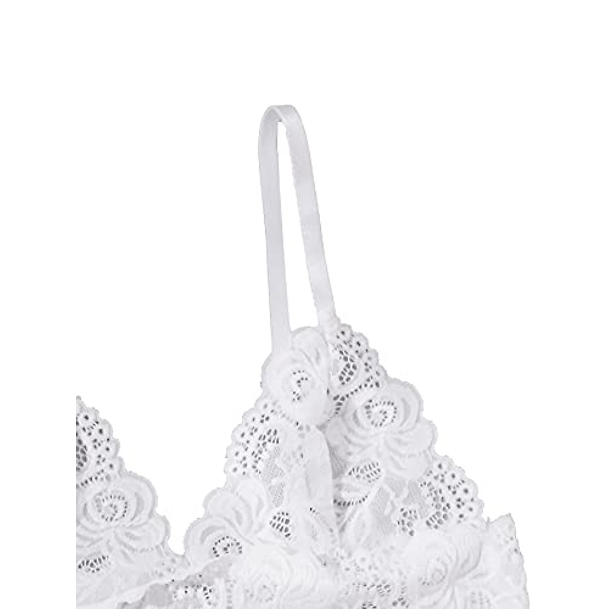 SOLY HUX Women's Satin Pajama Set 4pcs Floral Lace Trim Cami Lingerie Sleepwear with Robe White Solid L