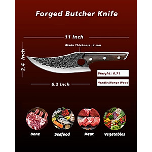 ohmonlyhoo Butcher Knife for Meat Cutting, Chopping, Dicing, Mincing- 12.2" Butcher Knife Made with Hand Forged HC Steel for Home Outdoor Camping BBQ Christmas Thanksgiving Gift Idea
