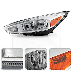 YeewellACANII - For [Halogen Type Chrome Housing w/LED DRL] 2015-2018 Ford Focus Headlight Headlamp Assembly Left Driver Side