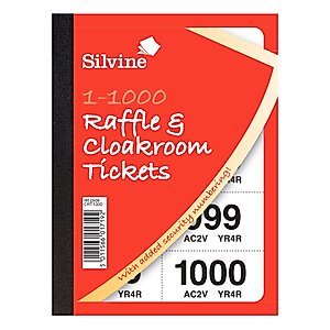 Silvine Cloakroom/Raffle Tickets, Numbered 1-1000 with Security Numbering. Ref CRT1000 [Pack of 6]