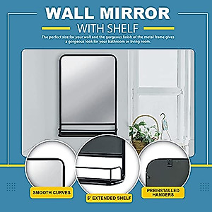 First of a Kind Rectangular Bathroom and Pharmacy Metal Wall Mirror with Shelf in Jet Black, Perfect for a Small Bathroom or Office Space