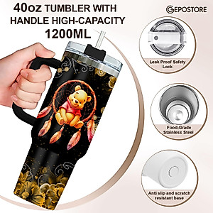 GEPOSTORE Golden Bear 40oz Tumbler with Lid, Cute Cartoon Character Travel Cup, Birthday Gifts for Movie Lover