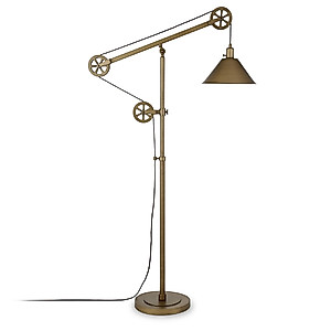 Henn&Hart Pulley System Floor Lamp with Metal Shade in Antique Brass/Antique Brass, Floor Lamp for Home Office, Bedroom, Living Room