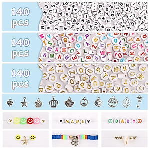 QUEFE 10500pcs, 42 Colors Clay Beads for Bracelet Making with Letter Smiley Face Peace Beads Different Charms Pendants, Polymer Heishi Beads Kit with Elastic Strings for DIY Craft Jewelry