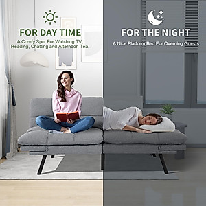 MUUEGM Futon Sofa Bed, Convertible Memory Foam Futon Couch Bed, Modern Love Seat Daybed Sofa for Living Room,Small Space,Office,Adjustable Backrests Armrests 71" Sofa Bed,Light Grey