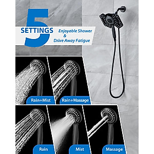 Black Shower Head with Handheld: 2-in-1 Shower Head High Pressure with Rainfall Shower Head Handheld Shower head Detachable Shower Head with Hose, 2.5GPM Double Shower Head Dual Shower Head Cambo