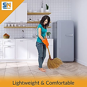 Asian Straw Broom Thai Natural Kong Grass Broom Bamboo Uca Handle for Sweeping Garbage Dust (Kong Grass)