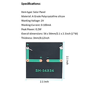 Mini Solar Panel, 10Pcs 2V 100mA 0.2W Polysilicon Small Micro Solar Cell Module for DIY Projects Light Toys Charger 54x54mm