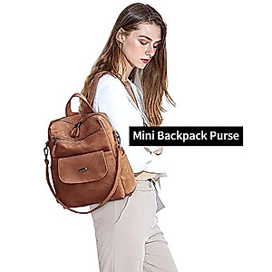 LAFRIOUS Mini Backpack Purse, PU Leather Convertible Women Travel Daypack Multipurpose Design Handbag Anti-theft Shoulder Bag with Detachable Shoulder Strap Brown
