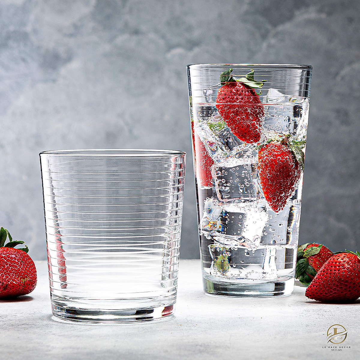 Drinking Glasses Set of 12, Durable Glassware Set Includes 6-17oz Highball Glasses 6-13oz DOF Glasses | Heavy Base Tall Glass Cups for Water, Juice, Beer, Wine, and Cocktails