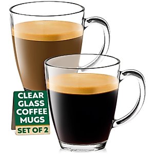 Eparé Clear Glass Coffee Mugs - 12 oz Clear Transparent Tea Cups & Coffee Glasses - Clear Coffee Mugs Set of 2 - Cappuccino Glass Mugs & Cup For Hot Beverages With Handle