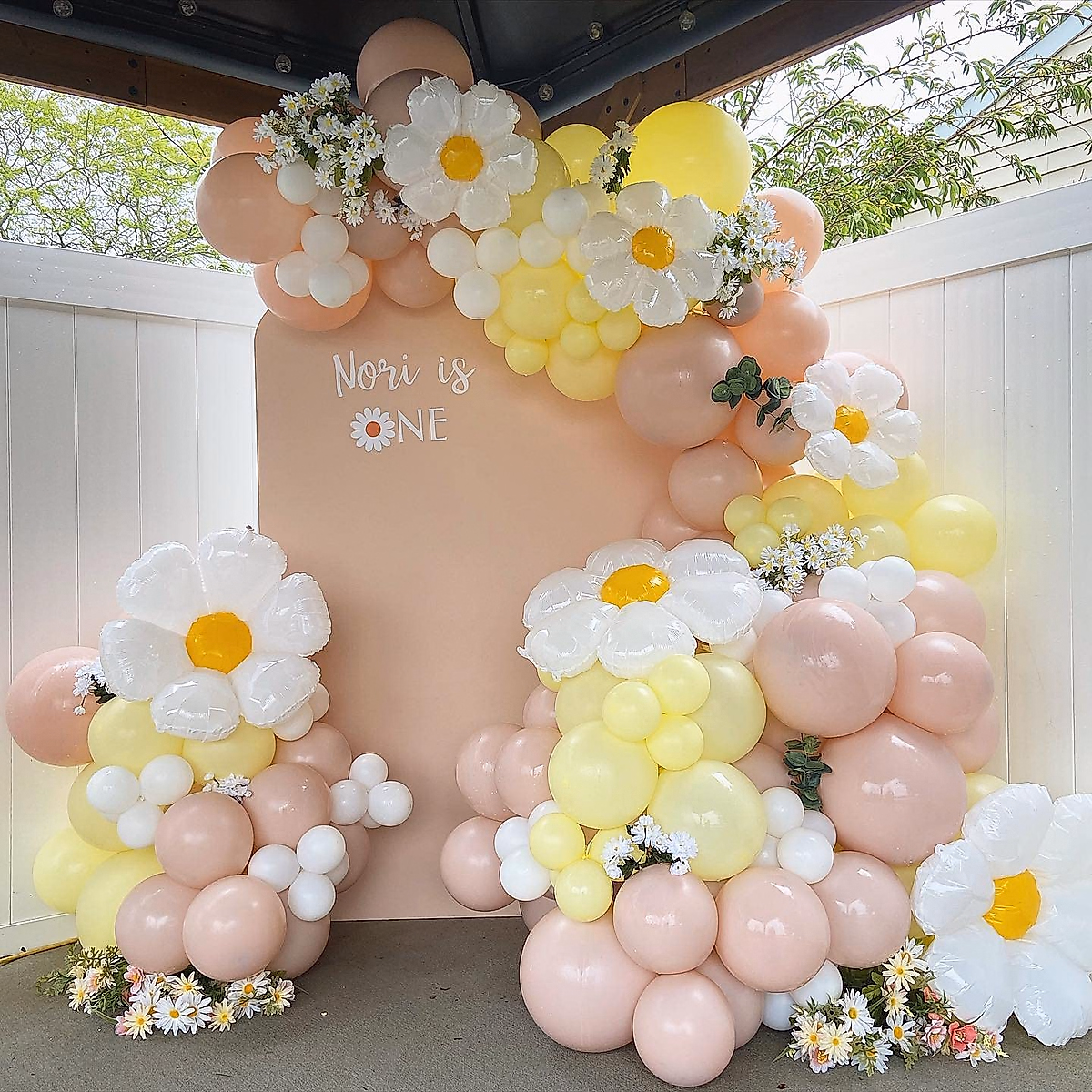 Daisy Balloon Garland Arch Kit-131Pcs Sunflower Pastel Orange and Yellow Balloons for Boho Two Groovy Party Decoration Daisy Theme Wedding Birthday Party Baby Shower