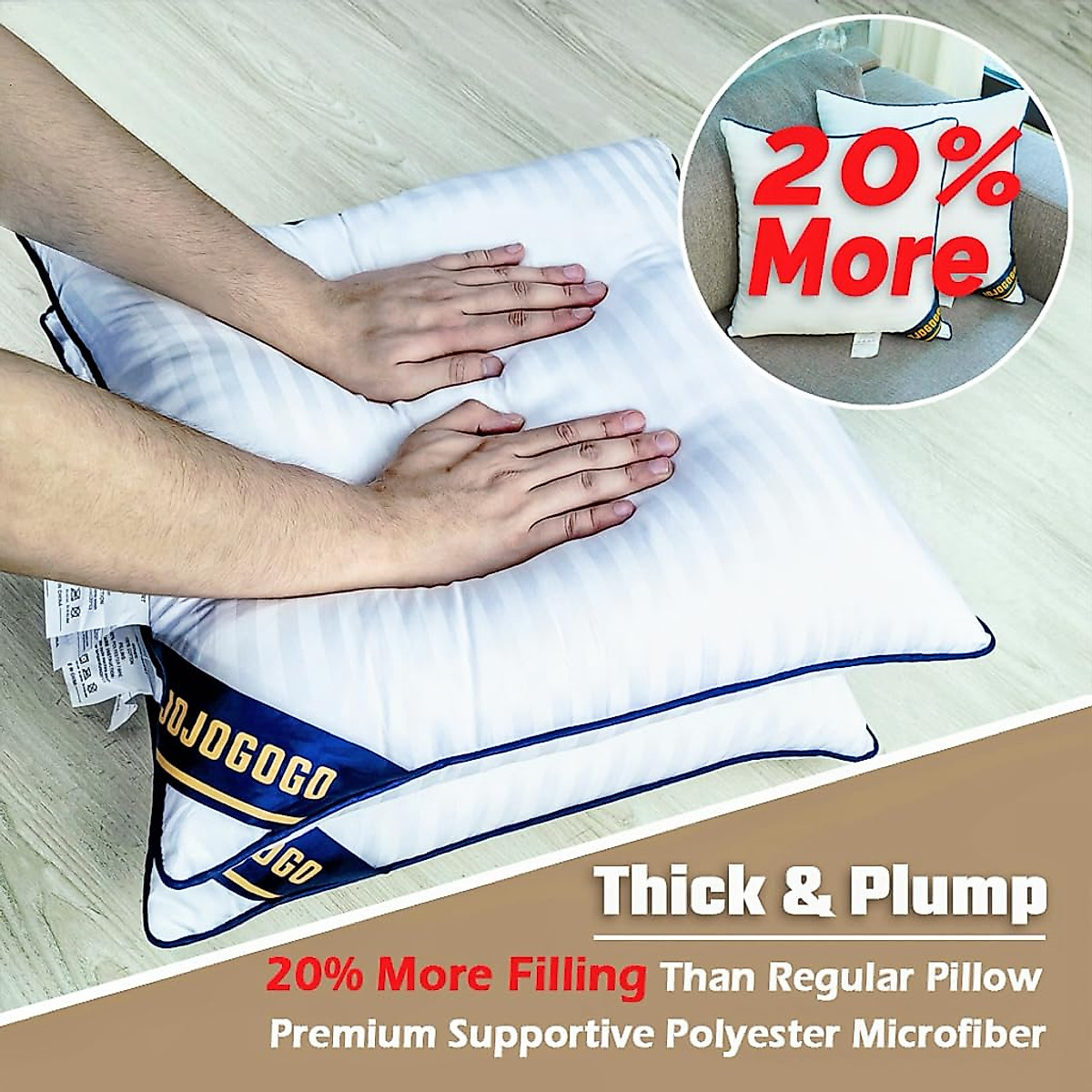 JOJOGOGO 18x18 Outdoor Throw Pillow Inserts Waterproof Set of 2, 18 x 18 Outdoor Patio Furniture Decorative Pillows, Outdoor Front Porch Decor White Chair Accent Pillows (with Deep Blue Piping)