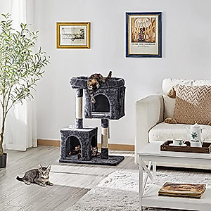 Yaheetech 33.5in Cat Tree Tower for Indoor Cats w/2 Cozy Plush Condos, Oversized Perch & Sisal Scratching Posts, Stable Cat Stand House for Large Cats & Pets