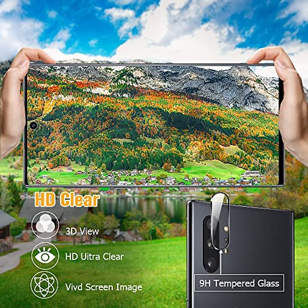 Galaxy Note 10 Screen Protector【2+2 Pack】With Camera Lens Protector, Compatible Fingerprint, 3D Glass Full Coverage 9H Hardness Tempered Glass Screen Protector for Samsung Galaxy Note 10 (6.4 Inch)