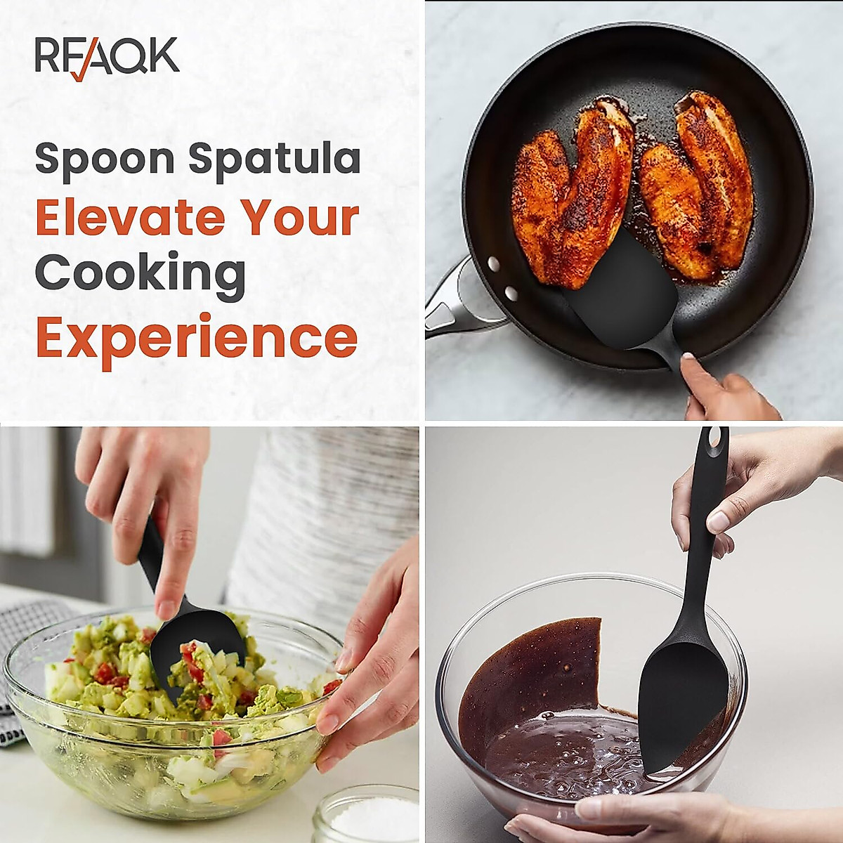 RFAQK Silicone Spatula Set 500°F(Heat Resistant -Dishwasher Safe- Stainless steel core - Non Stick -BPA Free Rubber Cooking Utensils - Hanging Holes)