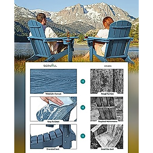 SERWALL Folding Adirondack Chair, HDPE Adirondack Chairs, Plastic Outdoor Chairs- Looks Exactly Like Real Wood- Navy
