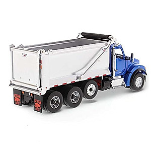 Diecast Masters KenworthT880S SFFA Dump Truck - Metallic Blue | Tandem with Pusher Axle & Interior Ox Bodies Stampede Dump Cab | 1:50 Scale Model Semi Trucks | Diecast Model 71078