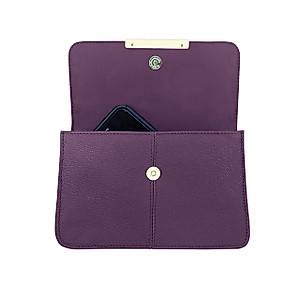 Roma Leathers Mini Leather Cross Body Purse - Premium Purple Embossed Cowhide Leather - Backside Detachable Wallet - Adjustable and Removable Shoulder Strap - Designed in USA