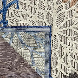 Nourison Aloha Indoor/Outdoor Blue/Multicolor 10' x 14' Area Rug, Tropical, Botanical, Easy Cleaning, Non Shedding, Bed Room, Living Room, Dining Room, Deck, Backyard, Patio (10x14)