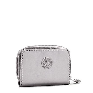 Kipling Womens Women's Tops Wallet, Compact, Practical, Nylon Travel Card Holder Wallets, Smooth Silver Metallic, 3 L x 4.125 H 1 D US