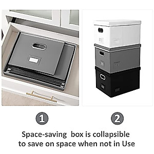 DYWMM File Organizer Box -Document Organizer Storage for Office-Collapsible Leather File Cabinet for Easy File Folder Storage -Easy Slide Durable Hanging File Box (16.7 x 13.6 x 11.2 inches, Gray)