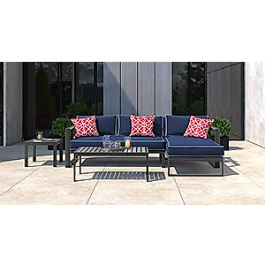 Tommy Hilfiger Monterey Modern Patio Outdoor Furniture Collection, Weather Resistant, Easy Assembly Metal Frame, Side Table, Navy Blue & Dark Gray