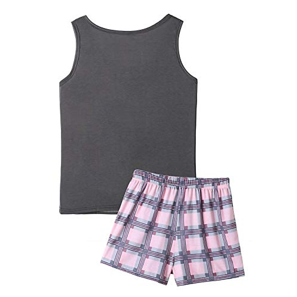 VENTELAN Women Pajamas Cute Heart Tank Top Plaid Shorts Set Summer PJS M