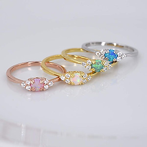 espere Sterling Silver Halo Opal Stacking Ring Simple Dainty Rose Gold Ring Pink Opal Ring Birthstone Ring Size 10