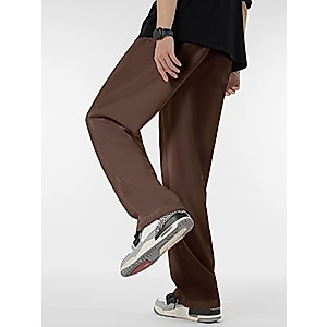 SHENHE Men's Elastic Waist Drawstring Sweatpants Straight Leg Loose Pants Trousers Coffee Brown M