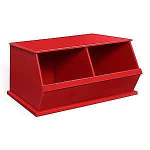 Badger Basket Two Bin Stackable Toy Storage Cubby Organizer - Crimson Red