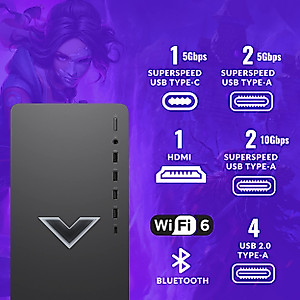 HP Victus Gaming PC, AMD Ryzen 7 5700G (8 cores, 16 Threads), 32 GB RAM, 1 TB PCIe SSD, Radeon RX 6600XT, Gaming Computer Desktop Bundle, USB C, WiFi 6, Windows 11 Home