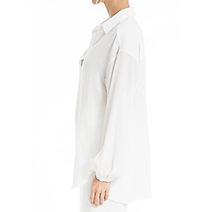 Max Studio Women's Pebble Crepe Button Front Blouse, White, Small