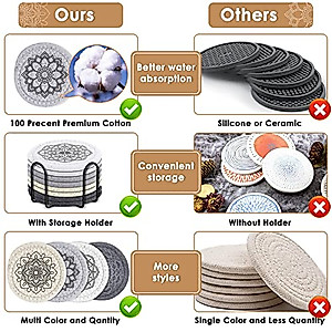 8 Pieces Coasters for Drink Absorbent, Billbotk Mandala Drink Coasters with Holder, Woven Coasters Set for Coffee Table, Wooden Table and Home Decor, 4.3 Inches