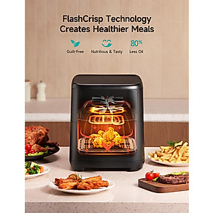 HiCOZY 10-in-1 Air Fryer, 6QT Family Size, Flash Crisp Technology, 400F for Hot & Crispy Results in Minutes, Roast, Reheat, Dehydrate & More, Black
