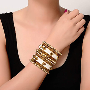 Aheli Royal Design Silk Thread Bangle Set Saree Matching Chuda Indian Traditional Wedding Fashion Jewelry for Women (Silk White-Faux Stone, 2.6)