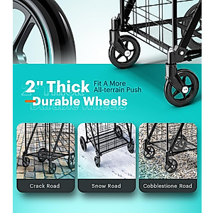 Shopping Cart, 350 lbs Black Super Capacity Grocery Cart on Wheels Jumbo Double Basket Folding Shopping Cart with 360° Rolling Swivel Wheels Utility Shopping Carts for Groceries Luggage Laundry