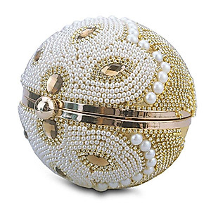ZLXDP Tassel Pearl Beaded Crystal Party Evening Bag Wedding Round Ball Wrist Bag Round Clutch Purse Handbag (Color : White-Fruit peach5, Size : 1)