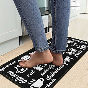 Black Kitchen Rugs Set of 2 - Kitchen Floor Mats Non-Slip Backing - Kitchen Mat Washable Doormat Runner Rug Set for Home Accessories and Decor 17x47.2 and 17x30 inches.
