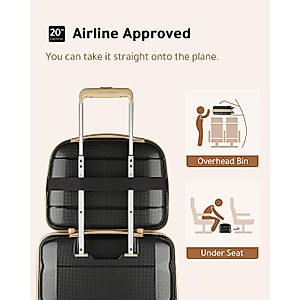 LUGGEX Black Carry On Luggage with Spinner Wheels, PP Lightweight Suitcase with 14 Inch Case, Expandable Luggage 2 Piece